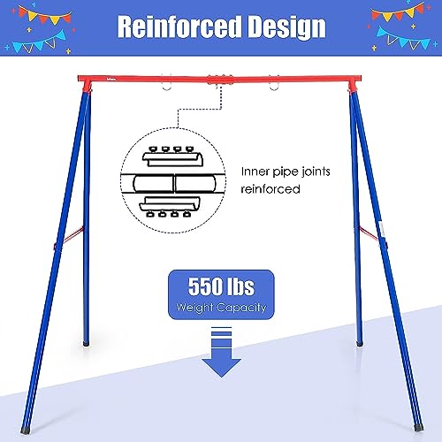 INFANS 1 Seat Swing Stand Set, 2 in 1 Trampoline and Swing Combo, Extra Large A-Frame Swing Stand for Kids and Adult Indoor Outdoor Activity Backyard Playground