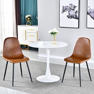 Round White Dining Table Modern Kitchen Table 31.5" with Pedestal Base in Tulip Design, Mid-Century Leisure Table for 2 to 4 Person