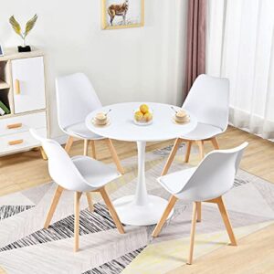 Round White Dining Table Modern Kitchen Table 31.5" with Pedestal Base in Tulip Design, Mid-Century Leisure Table for 2 to 4 Person