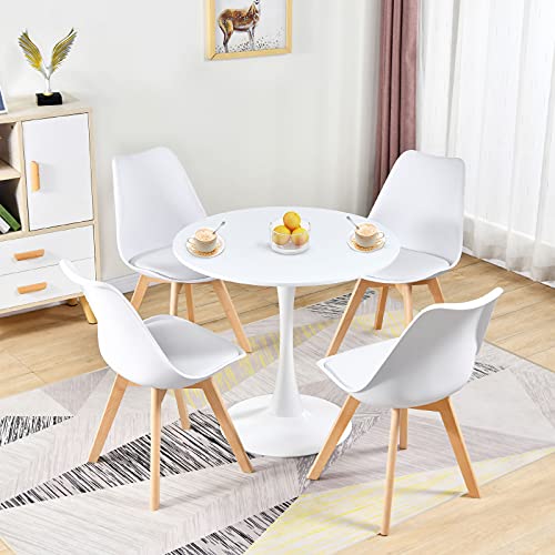 Round White Dining Table Modern Kitchen Table 31.5" with Pedestal Base in Tulip Design, Mid-Century Leisure Table for 2 to 4 Person