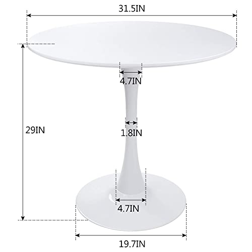 Round White Dining Table Modern Kitchen Table 31.5" with Pedestal Base in Tulip Design, Mid-Century Leisure Table for 2 to 4 Person