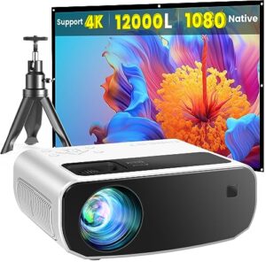 mini projector, 2023 upgraded cibest 1080p full hd portable projector, 12000l outdoor projector for home theater movie projector, projector 4k compatible with hdmi, vga, usb, tv stick, laptop