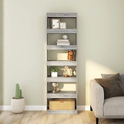 6 Tier Bookshelf Engineered Wood, Bookcase Shelf Industrial Room Divider Storage Organizer Display Shelf Rack Open Standing Shelving Unit for Bedroom Living Room(Brown, 23.6"x11.8"x78") (Grey 23.6"x11