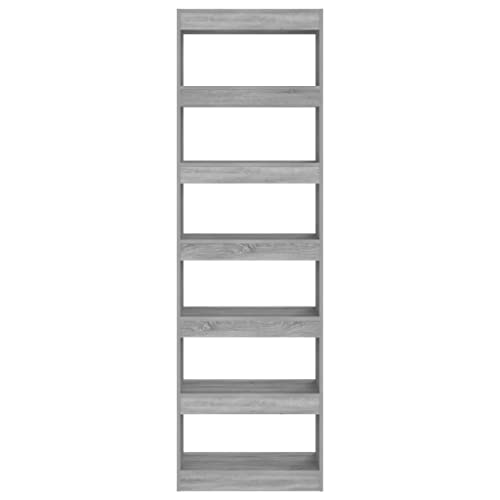 6 Tier Bookshelf Engineered Wood, Bookcase Shelf Industrial Room Divider Storage Organizer Display Shelf Rack Open Standing Shelving Unit for Bedroom Living Room(Brown, 23.6"x11.8"x78") (Grey 23.6"x11