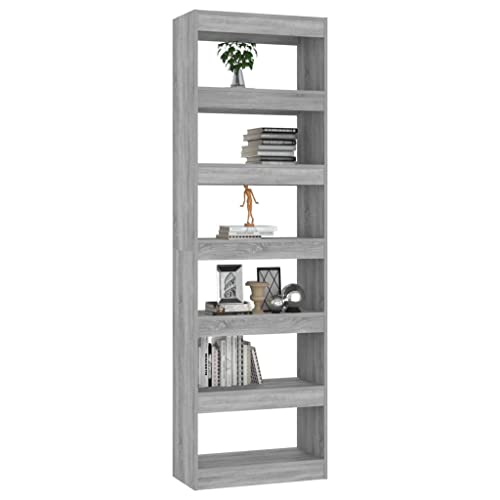 6 Tier Bookshelf Engineered Wood, Bookcase Shelf Industrial Room Divider Storage Organizer Display Shelf Rack Open Standing Shelving Unit for Bedroom Living Room(Brown, 23.6"x11.8"x78") (Grey 23.6"x11