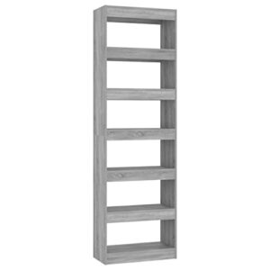 6 Tier Bookshelf Engineered Wood, Bookcase Shelf Industrial Room Divider Storage Organizer Display Shelf Rack Open Standing Shelving Unit for Bedroom Living Room(Brown, 23.6"x11.8"x78") (Grey 23.6"x11