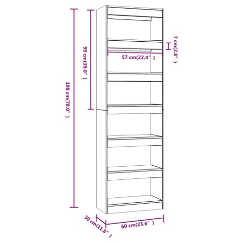 6 Tier Bookshelf Engineered Wood, Bookcase Shelf Industrial Room Divider Storage Organizer Display Shelf Rack Open Standing Shelving Unit for Bedroom Living Room(Brown, 23.6"x11.8"x78") (Grey 23.6"x11