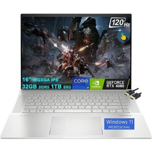 hp envy 16 gaming laptop | 16" wqxga 120hz touch 400nits 100% srgb | 13th gen intel 14-core i9-13900h | 32gb ddr5 1tb ssd | geforce rtx 4060 8gb | backlit thunderbolt usb-c win11pro +32gb microsd card