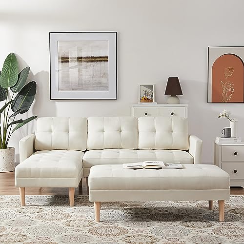 TAIGR Sectional Sleeper Sofa, Pull Out Couch Bed with Storage Chaise, Convertible L Shaped Couch for Living Room, Small Space, Apartment, Beige