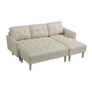 TAIGR Sectional Sleeper Sofa, Pull Out Couch Bed with Storage Chaise, Convertible L Shaped Couch for Living Room, Small Space, Apartment, Beige