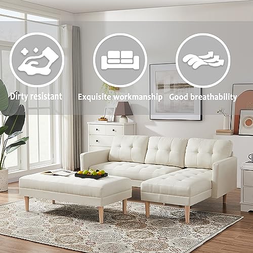 TAIGR Sectional Sleeper Sofa, Pull Out Couch Bed with Storage Chaise, Convertible L Shaped Couch for Living Room, Small Space, Apartment, Beige