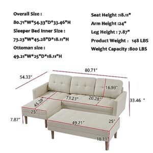 TAIGR Sectional Sleeper Sofa, Pull Out Couch Bed with Storage Chaise, Convertible L Shaped Couch for Living Room, Small Space, Apartment, Beige