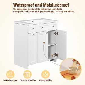 Voohek 30", Single Undermount Sink,Combo Cabinet, Storage Fixture, White Bathroom Vanities