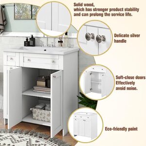 Voohek 30", Single Undermount Sink,Combo Cabinet, Storage Fixture, White Bathroom Vanities