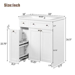 Voohek 30", Single Undermount Sink,Combo Cabinet, Storage Fixture, White Bathroom Vanities