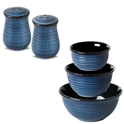 Tikooere Ceramic Bundle - Salt and Pepper Shakers Set and Ceramic Mixing Bowls Set of 3