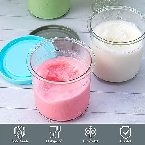 VRINO 2/4/6PCS Creami Pints, for Creami Ninja Ice Cream Deluxe,16 OZ Ice Cream Storage Containers Safe and Leak Proof for NC301 NC300 NC299AM Series Ice Cream Maker,Pink+Blue-4PCS