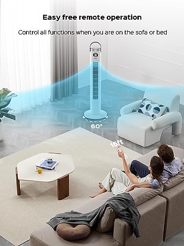 PROUS Tower Fan for home bedroom, 42 Inch 60° Oscillating fan Quiet 35dB with Remote, Floor Fan with 24H Timer, Large LED Display, Bladeless Fan, 21ft/s 3 Speeds 3 Modes