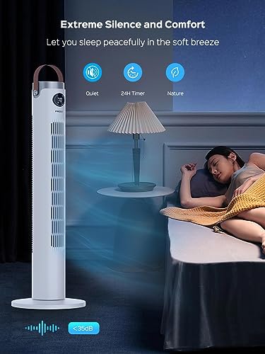 PROUS Tower Fan for home bedroom, 42 Inch 60° Oscillating fan Quiet 35dB with Remote, Floor Fan with 24H Timer, Large LED Display, Bladeless Fan, 21ft/s 3 Speeds 3 Modes