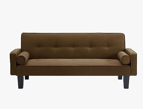 YUNLife&Home Loveseat Sofa,Modern Decor Accent Futon Love Seat Bed for Living Room Bedroom Napping,Tufted Upholstered Small Recliner Couch Furniture,Solid and Easy to Install, Brown 2 Seaters