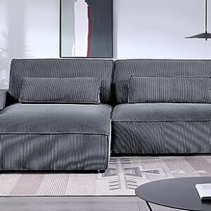 Container Furniture Direct Luxe Oversized Two-Piece Sectional Couches for Living Room, L Shaped Sofa with Chaise, Upholstered with Corduroy Fabric, Dark Grey - Left Facing