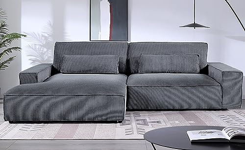 Container Furniture Direct Luxe Oversized Two-Piece Sectional Couches for Living Room, L Shaped Sofa with Chaise, Upholstered with Corduroy Fabric, Dark Grey - Left Facing