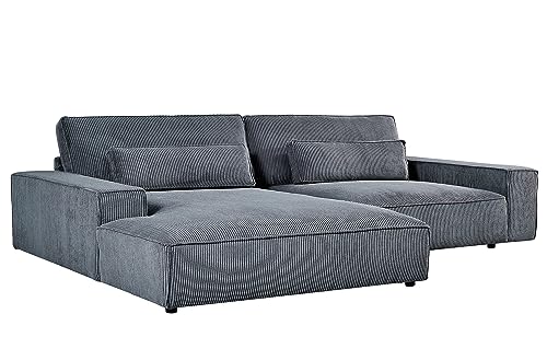 Container Furniture Direct Luxe Oversized Two-Piece Sectional Couches for Living Room, L Shaped Sofa with Chaise, Upholstered with Corduroy Fabric, Dark Grey - Left Facing