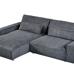 Container Furniture Direct Luxe Oversized Two-Piece Sectional Couches for Living Room, L Shaped Sofa with Chaise, Upholstered with Corduroy Fabric, Dark Grey - Left Facing