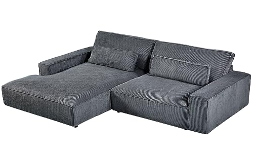 Container Furniture Direct Luxe Oversized Two-Piece Sectional Couches for Living Room, L Shaped Sofa with Chaise, Upholstered with Corduroy Fabric, Dark Grey - Left Facing