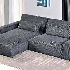 Container Furniture Direct Luxe Oversized Two-Piece Sectional Couches for Living Room, L Shaped Sofa with Chaise, Upholstered with Corduroy Fabric, Dark Grey - Left Facing