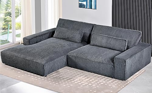 Container Furniture Direct Luxe Oversized Two-Piece Sectional Couches for Living Room, L Shaped Sofa with Chaise, Upholstered with Corduroy Fabric, Dark Grey - Left Facing