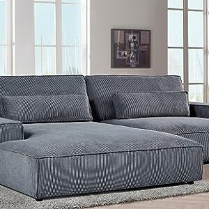 Container Furniture Direct Luxe Oversized Two-Piece Sectional Couches for Living Room, L Shaped Sofa with Chaise, Upholstered with Corduroy Fabric, Dark Grey - Left Facing