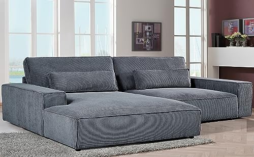 Container Furniture Direct Luxe Oversized Two-Piece Sectional Couches for Living Room, L Shaped Sofa with Chaise, Upholstered with Corduroy Fabric, Dark Grey - Left Facing