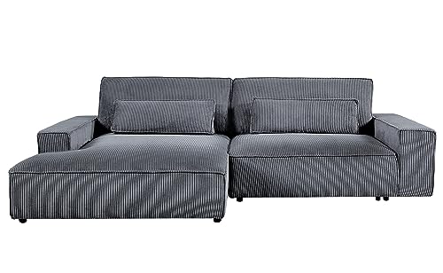 Container Furniture Direct Luxe Oversized Two-Piece Sectional Couches for Living Room, L Shaped Sofa with Chaise, Upholstered with Corduroy Fabric, Dark Grey - Left Facing