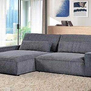 Container Furniture Direct Luxe Oversized Two-Piece Sectional Couches for Living Room, L Shaped Sofa with Chaise, Upholstered with Corduroy Fabric, Dark Grey - Left Facing