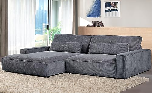 Container Furniture Direct Luxe Oversized Two-Piece Sectional Couches for Living Room, L Shaped Sofa with Chaise, Upholstered with Corduroy Fabric, Dark Grey - Left Facing