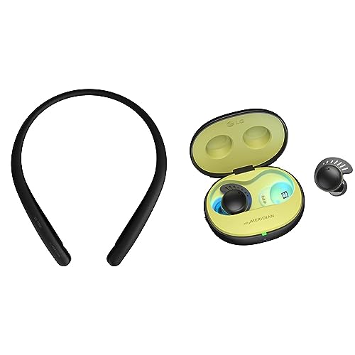 LG Tone Style HBS-SL5 Bluetooth Wireless Stereo Neckband Earbuds with True Wireless Bluetooth Sports Earbuds TF8 - with Uvnano Charging Case, IP67 Dust and Water Resistance, Black