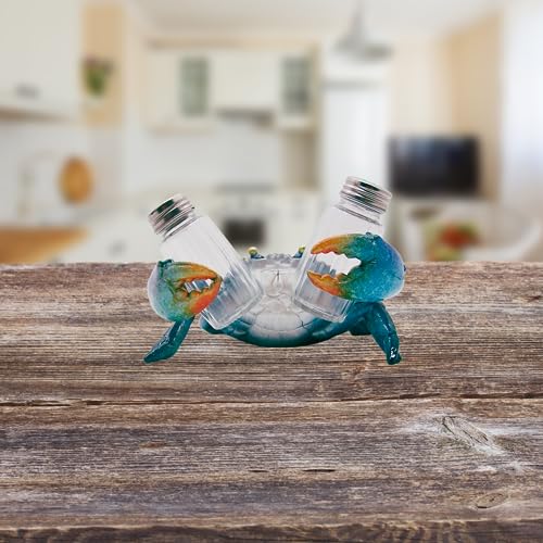 Blue Crab Salt and Pepper Set Holder, Nautical Décor, Shakers Included, 6.5 Inches