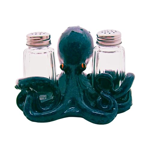 Octopus Salt and Pepper Set Holder, Nautical Décor, Shakers Included, 5.75 Inches