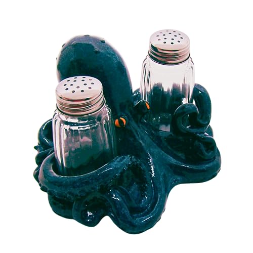 Octopus Salt and Pepper Set Holder, Nautical Décor, Shakers Included, 5.75 Inches