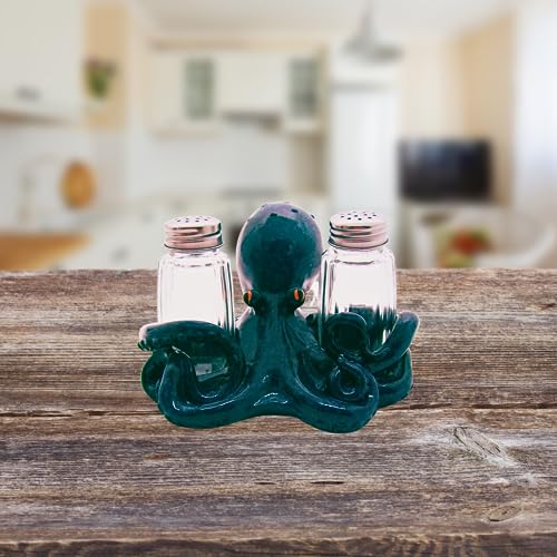 Octopus Salt and Pepper Set Holder, Nautical Décor, Shakers Included, 5.75 Inches