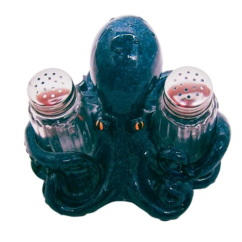 Octopus Salt and Pepper Set Holder, Nautical Décor, Shakers Included, 5.75 Inches