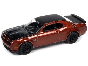 2021 challenger srt super stock sinamon stick orange metallic with black hood and top modern muscle limited edition 1/64 diecast model car by auto world 64412-awsp139a