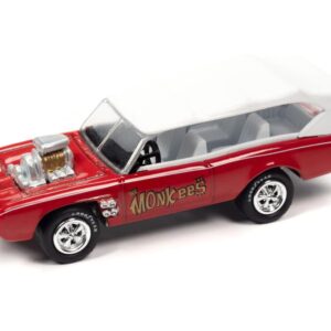 Monkeemobile Red with White Top and Interior The Monkees with Collectible Tin Display Silver Screen Machines Series 1/64 Diecast Model Car by Johnny Lightning JLDR018-JLSP333