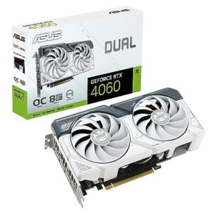 asus dual geforce rtx™ 4060 oc white edition 8gb gddr6 (pcie 4.0, 8gb gddr6, dlss 3, hdmi 2.1a, displayport 1.4a, 2.5-slot design, axial-tech fan design, 0db technology, and more)