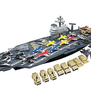 Toy Aircraft Carrier Army Men with Cargo Plane 18 Warplane Fighter Jets and 6 Extra Military Vehicles