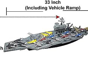 Toy Aircraft Carrier Army Men with Cargo Plane 18 Warplane Fighter Jets and 6 Extra Military Vehicles