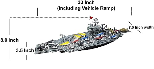 Toy Aircraft Carrier Army Men with Cargo Plane 18 Warplane Fighter Jets and 6 Extra Military Vehicles