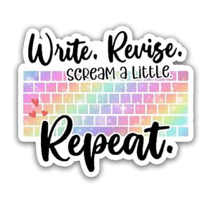 miraki write revise scream a little repeat sticker, writing sticker, book lover sticker, book worm sticker, water assitant die-cut vinyl funny decals for laptop, phone, water bottles, kindle sticker