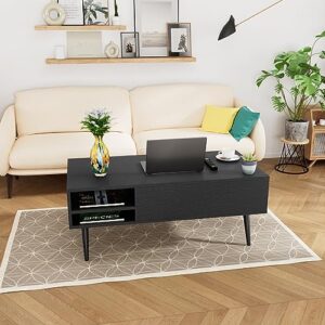 PayLessHere Lift Top Coffee Table with Adjustable Storage and Hidden Compartment Small Wood Coffee Table Center Table for Home Living Room Office Apartment Reception Room,Black